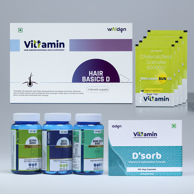 Vittramin Hair Basics D (with weekly Vit D sachet) 1 month supply – Waidon